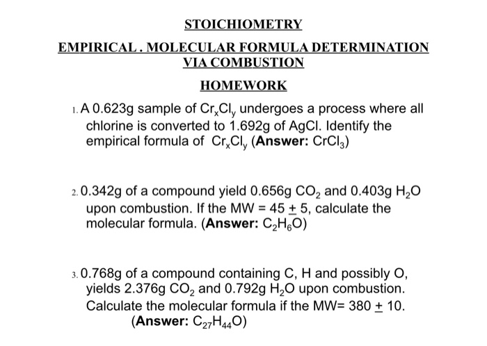 Solved STOICHIOMETRY EMPIRICAL MOLECULAR FORMULA | Chegg.com