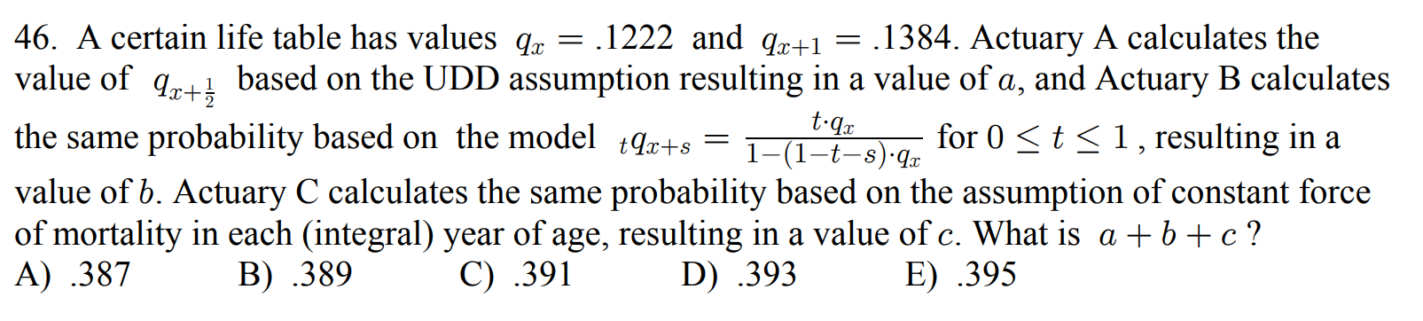 Solved A certain life table has values qx=.1222 ﻿and | Chegg.com
