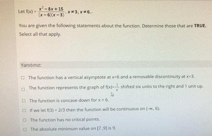 Solved . Let f(x) = x2 - 8x + 15 x3, x=6. (x-6)(x-3) You are | Chegg.com