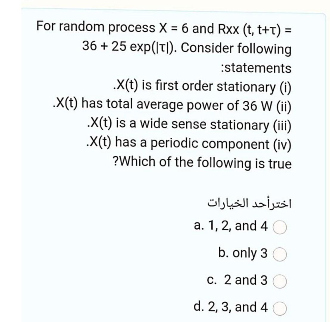 Solved A R.P. X(t) has the following autocorrelation | Chegg.com
