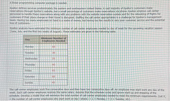 Solved A linear programming computer package is needed. | Chegg.com