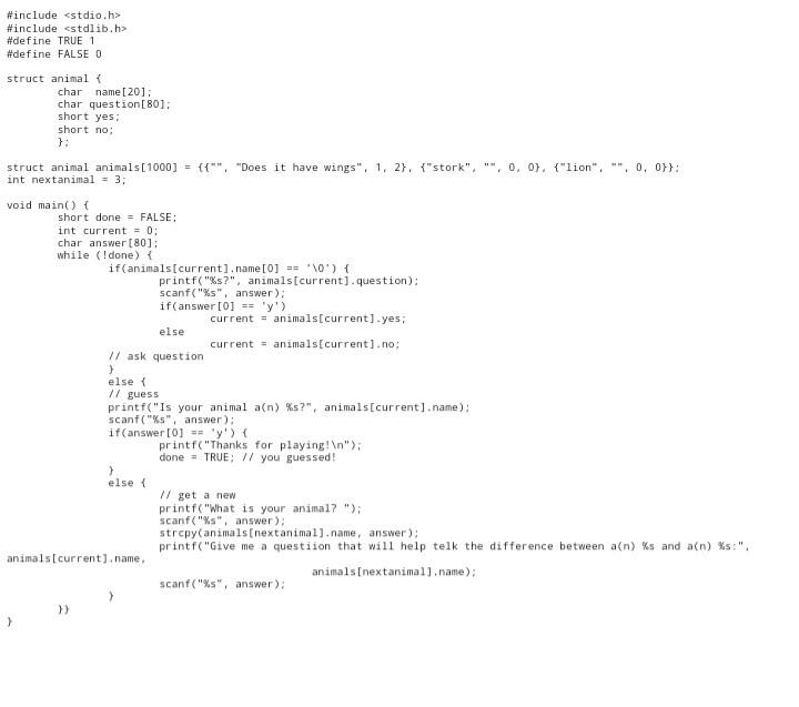 Solved i need to complete the animal guessing game | Chegg.com