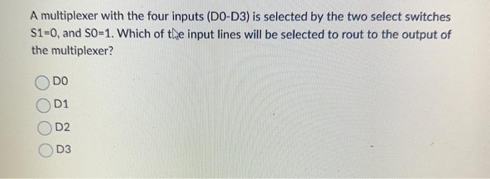 Solved A multiplexer with the four inputs (DO-D3) is | Chegg.com