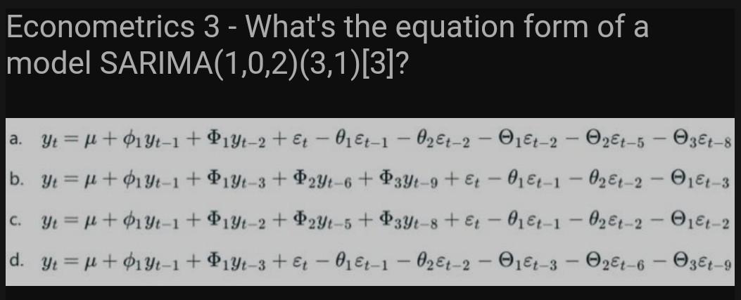 Solved Econometrics 3 - What's the equation form of a model | Chegg.com