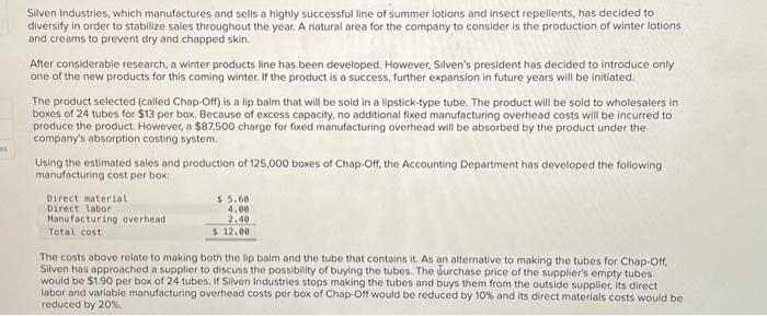 Solved Silven Industries, which manufactures and sells a | Chegg.com