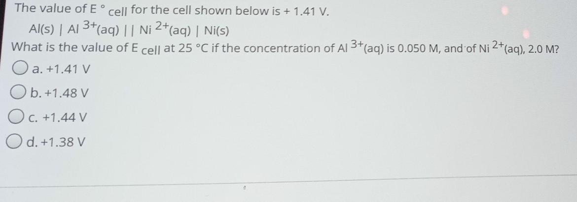 Solved The value of Eºcell for the cell shown below is + | Chegg.com