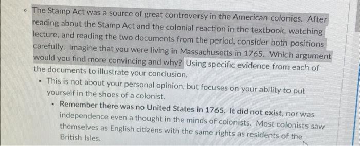 A LOYALIST DEFENDS THE STAMP ACT Joseph Galloway | Chegg.com