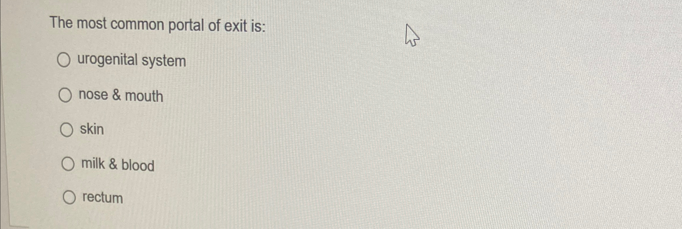 Solved The most common portal of exit is:urogenital | Chegg.com