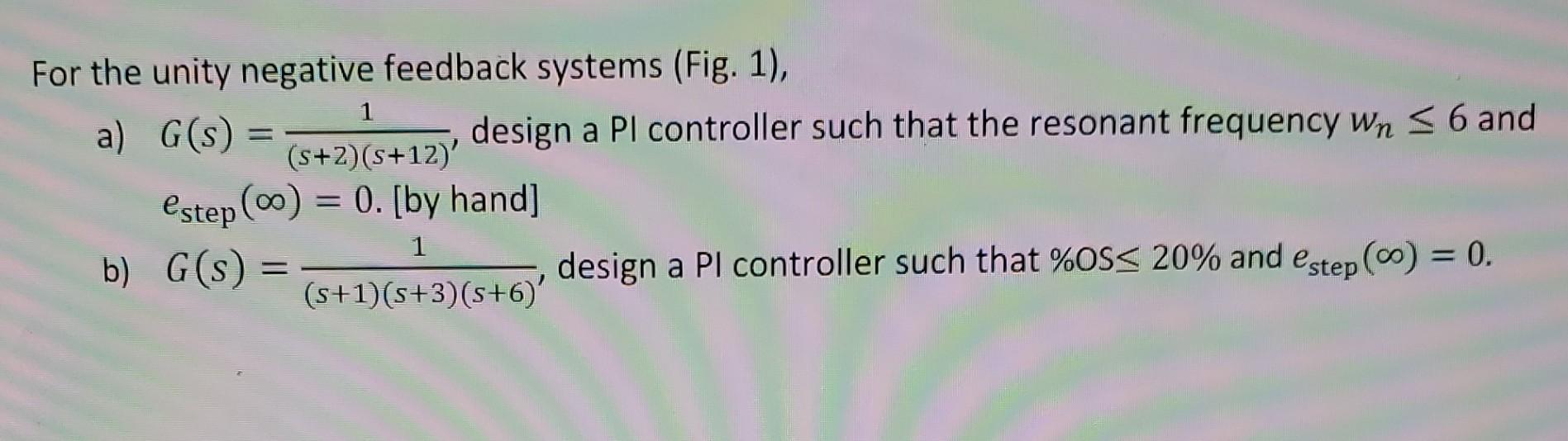 Solved FIg. 1For the unity negative feedback systems (Fig. | Chegg.com