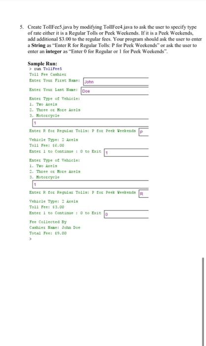 Solved 1. Create a Java class, Tolifeel java, for a toll | Chegg.com