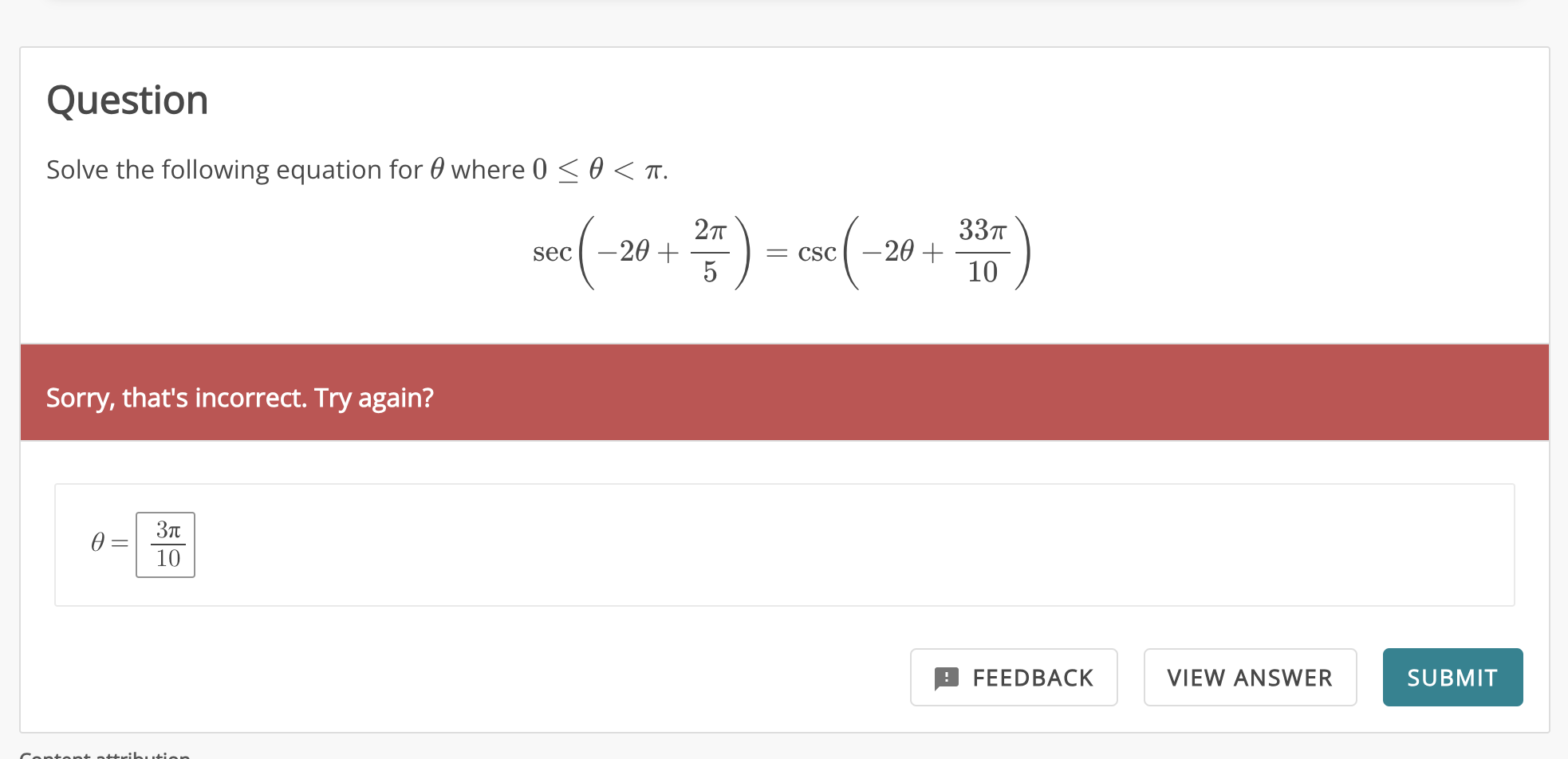 Solved QuestionSolve the following equation for θ ﻿where | Chegg.com