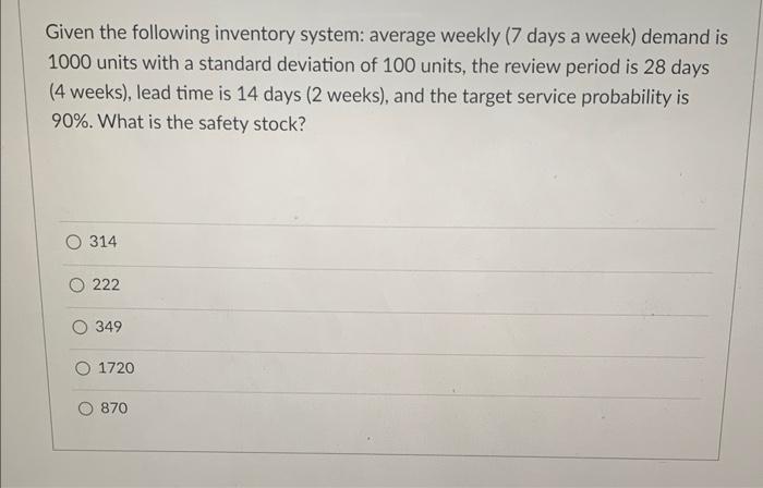 Solved Given the following inventory system: average weekly | Chegg.com
