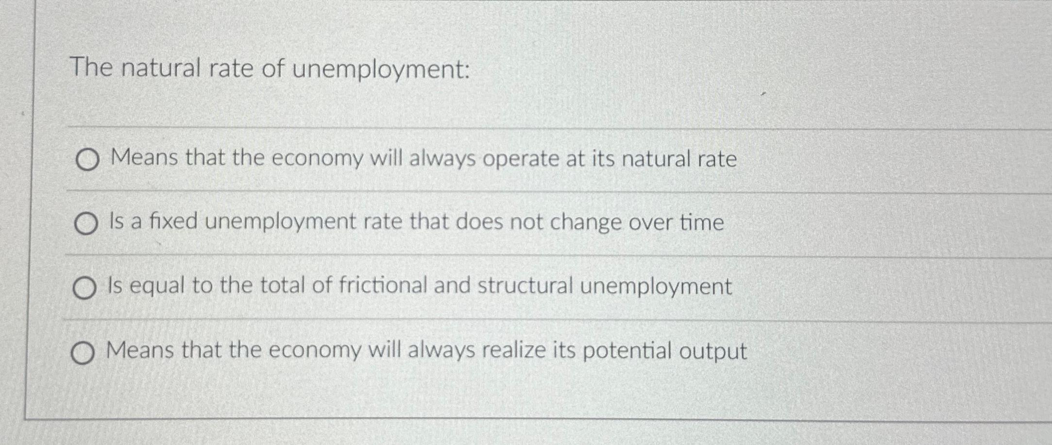 Solved The natural rate of unemployment:Means that the | Chegg.com