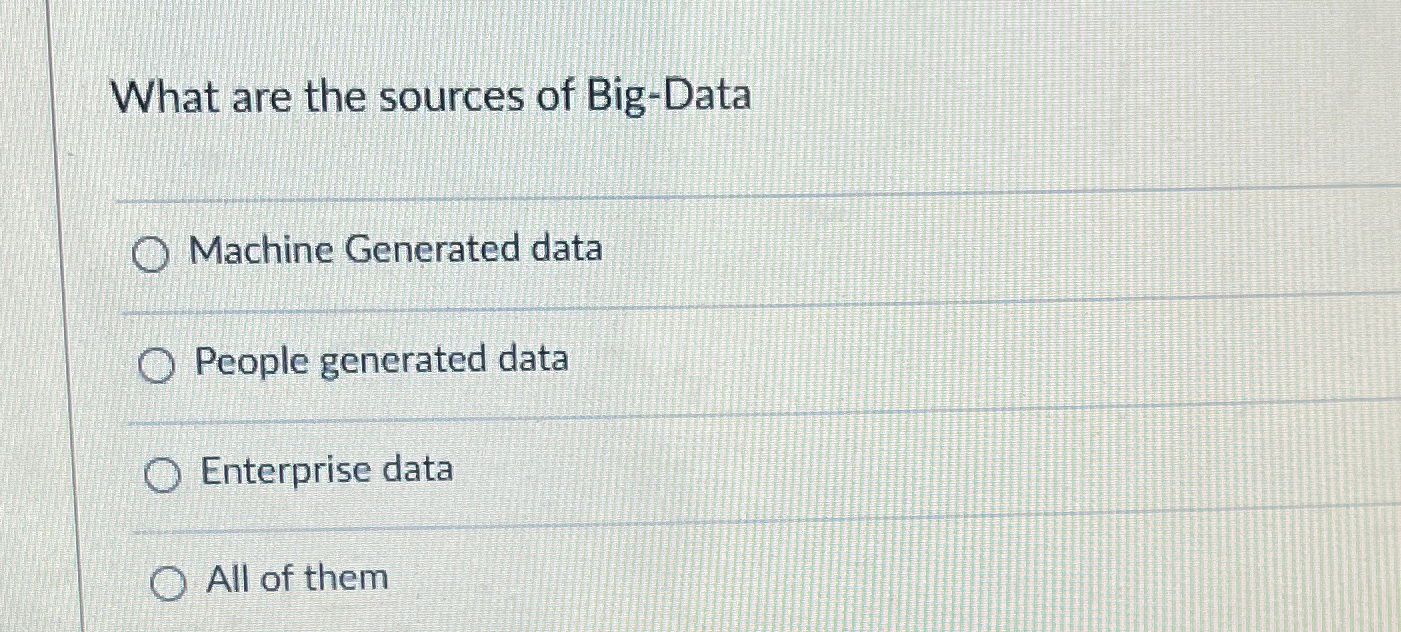Solved What are the sources of Big-DataMachine Generated | Chegg.com