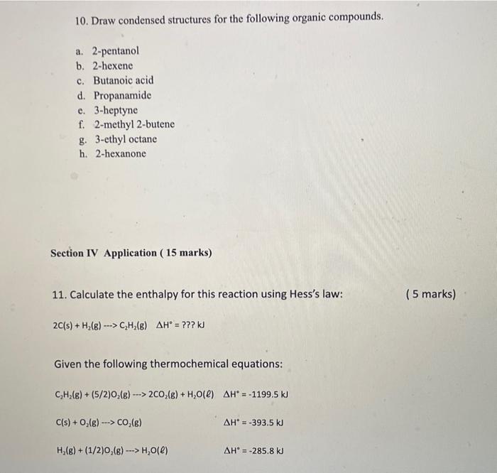 Solved 10. Draw condensed structures for the following | Chegg.com