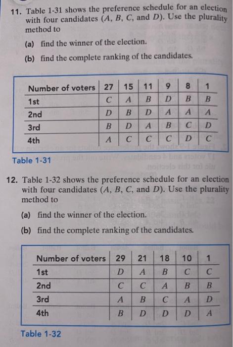 Solved 22. Table 1-32 (see Exercise 12) shows the preference | Chegg.com