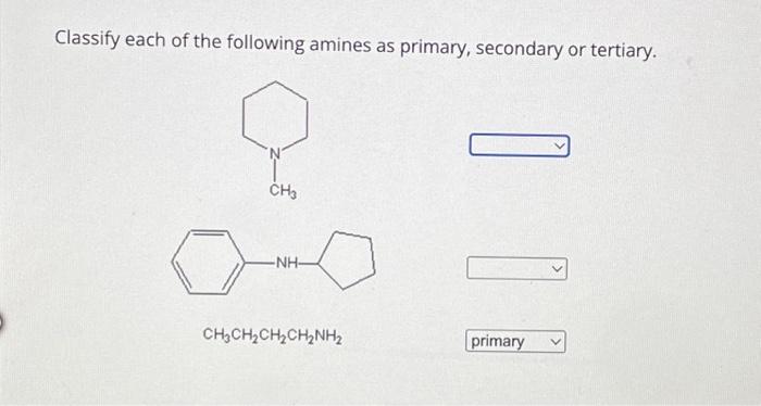 Solved Classify each of the following amines as primary, | Chegg.com