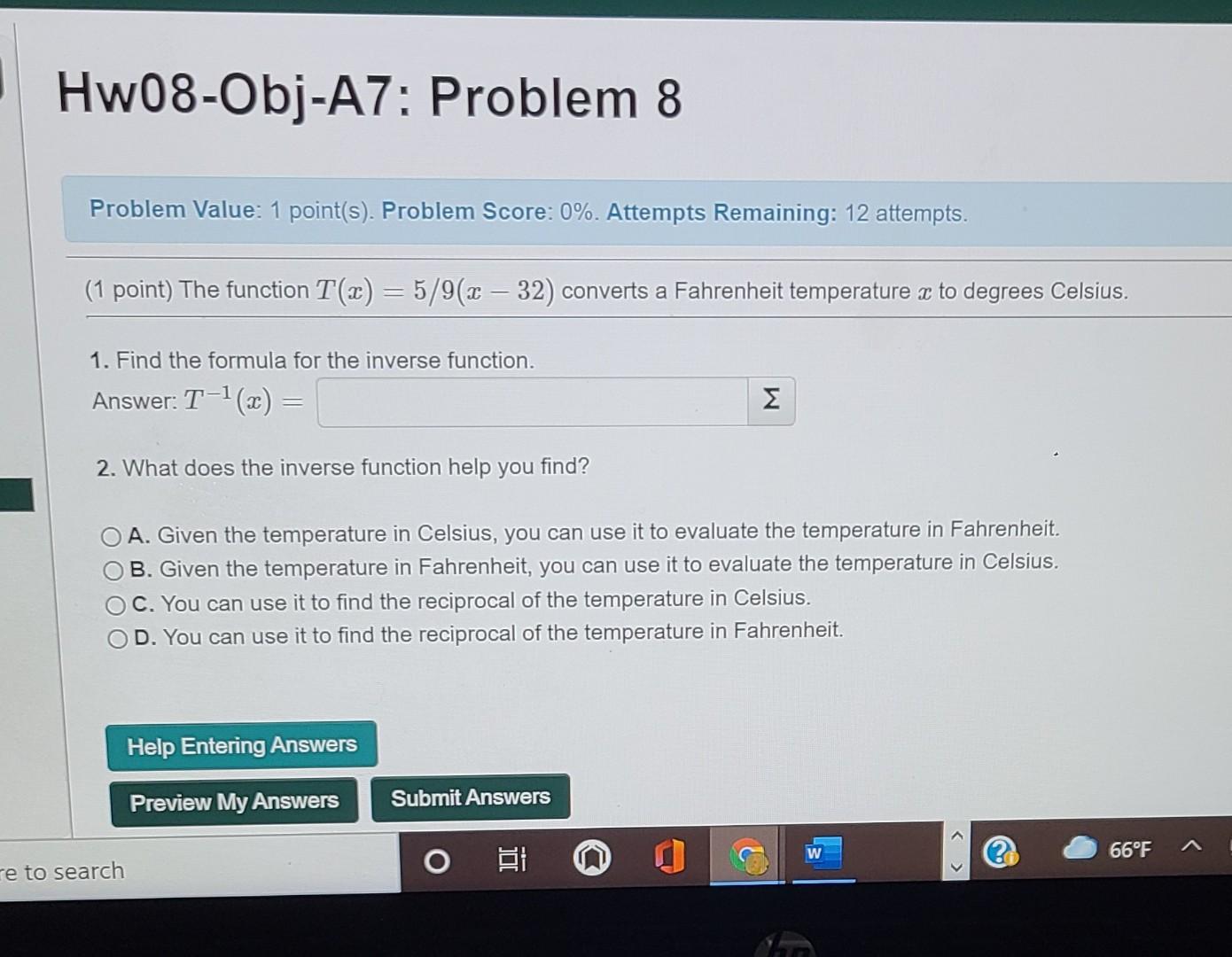 Solved Hw08-Obj-A7: Problem 8 Problem Value: 1 point(s). | Chegg.com