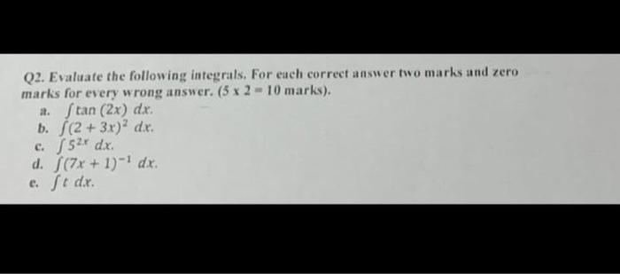 Solved Q2. Evaluate the following integrals. For each | Chegg.com