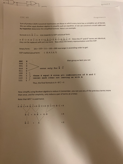 Solved COSC 365 Assignment 4 Sum of product (SOP) Canonical | Chegg.com