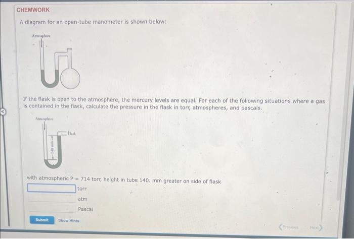 A diagram for an open-tube manometer is shown below: | Chegg.com