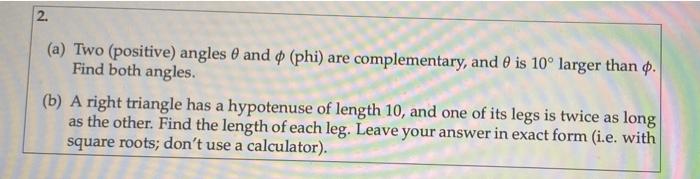 Solved 2. (a) Two (positive) angles 0 and (phi) are | Chegg.com