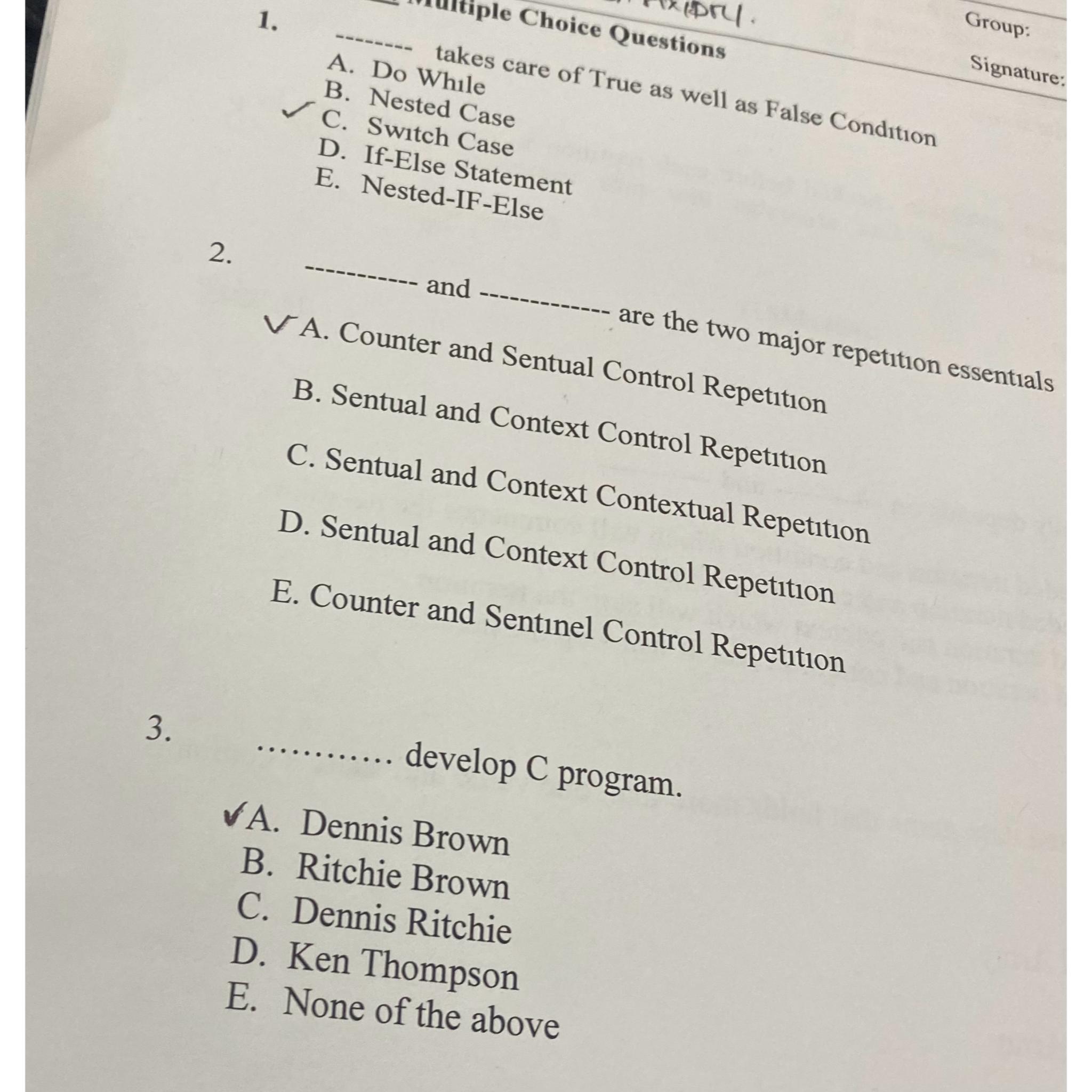Solved Group:Signature:A. ﻿Do wakeB. ﻿Nested CaseC. ﻿Switch | Chegg.com