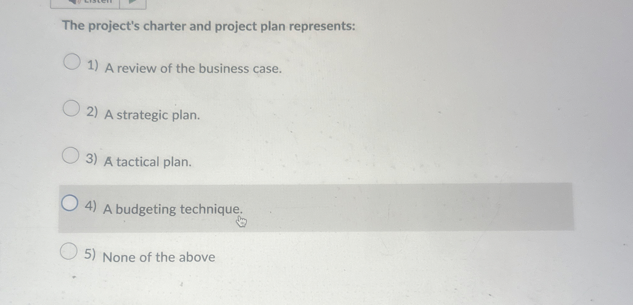 Solved The project's charter and project plan represents:A | Chegg.com