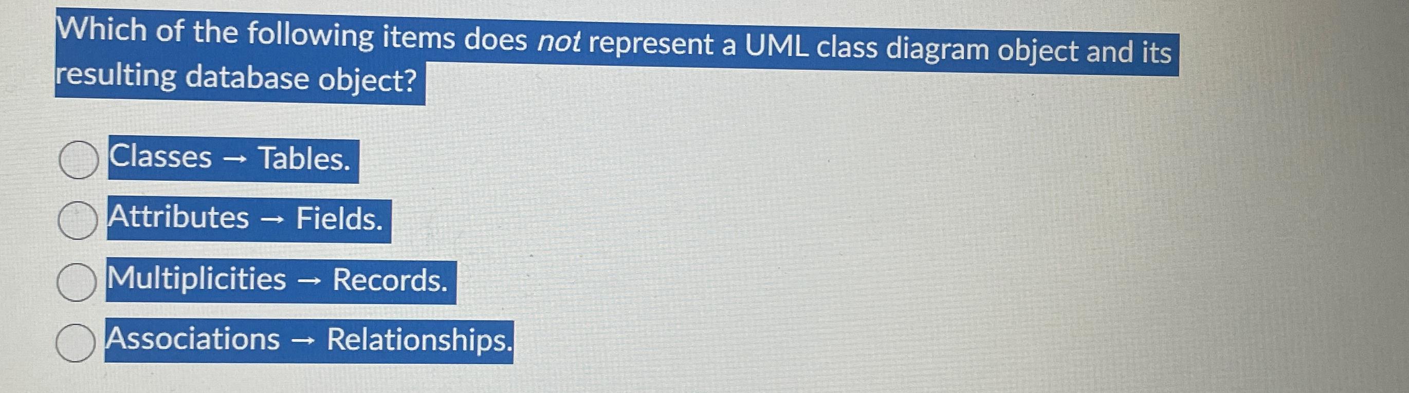 Solved Which of the following items does not represent a UML | Chegg.com
