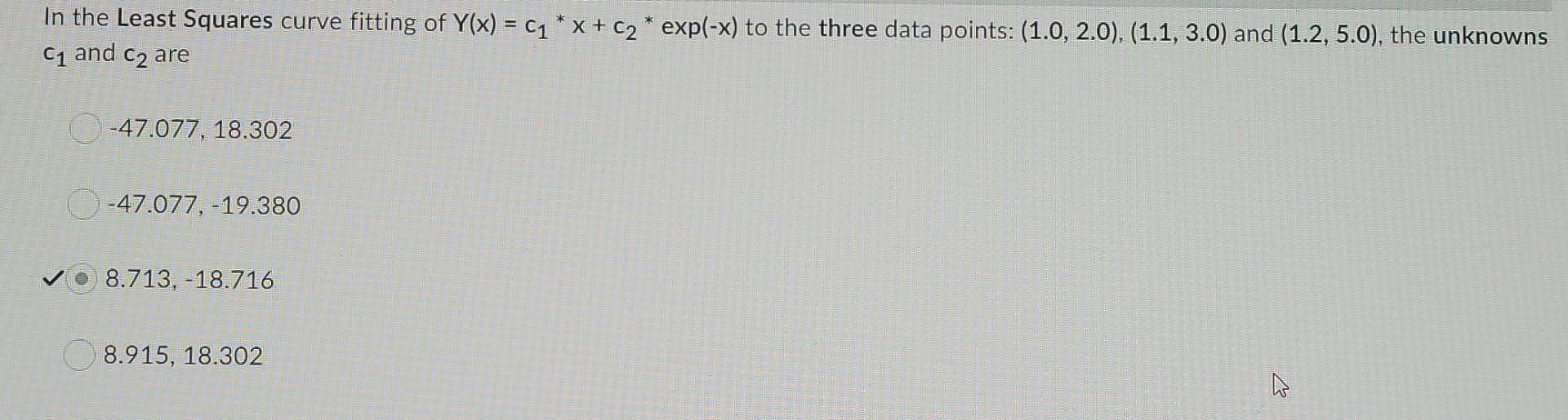 Solved In the Least Squares curve fitting of y(x) = C1 * x + | Chegg.com