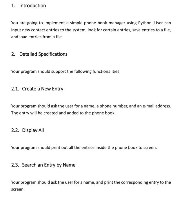 Solved You are going to implement a simple phone book | Chegg.com