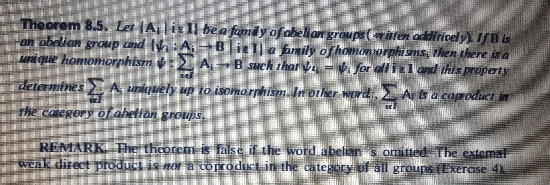 Solved Theorem 8.5. Let {Ai∣ is I\} be a fumily of abelian | Chegg.com