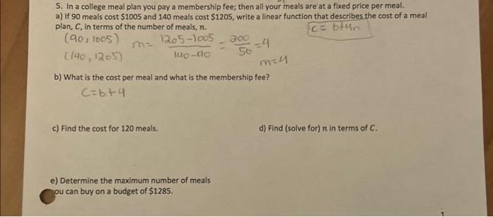 5. In a college meal plan you pay a membership fee; | Chegg.com