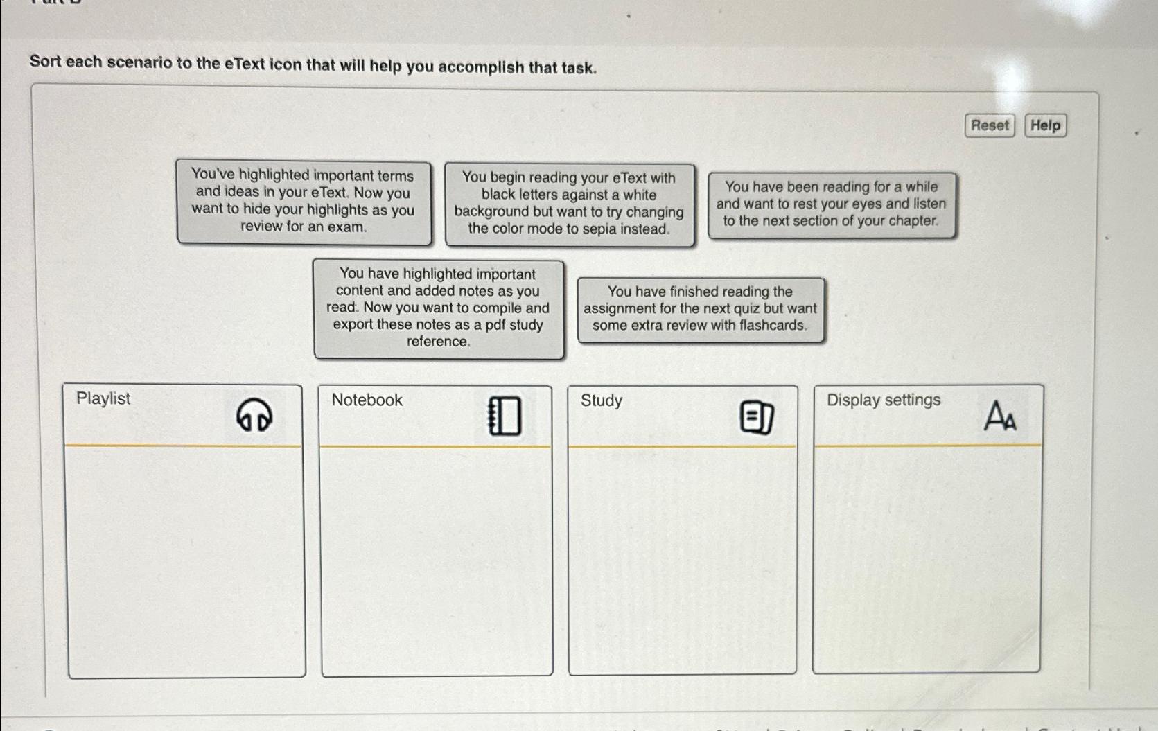 Solved Sort each scenario to the eText icon that will help | Chegg.com