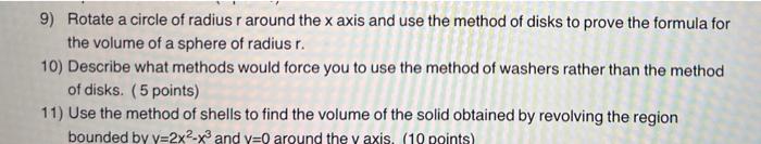 Solved 9) Rotate a circle of radius r around the x axis and | Chegg.com