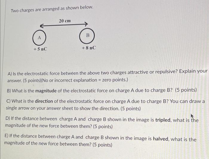Solved Two charges are arranged as shown below. A) Is the | Chegg.com