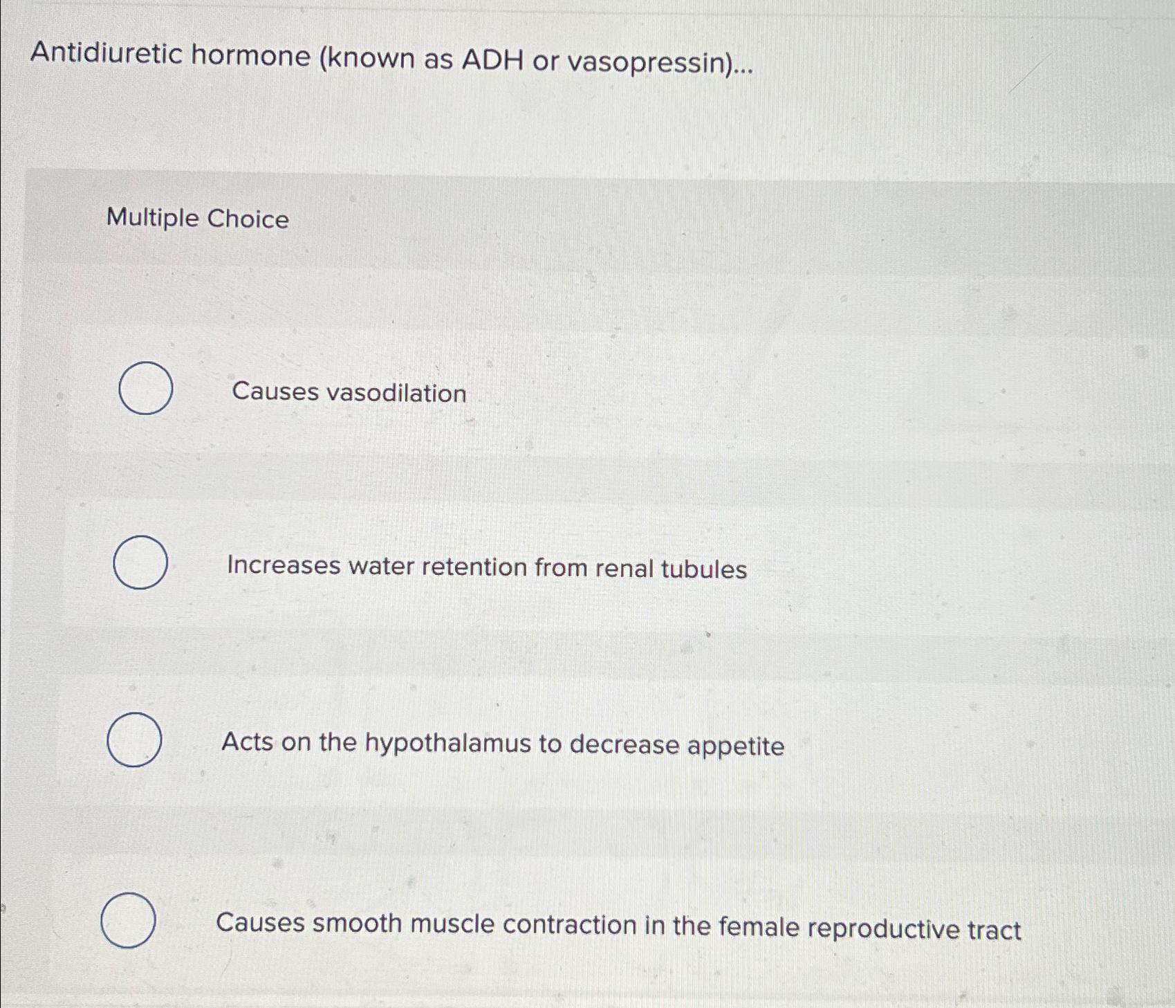 Solved Antidiuretic hormone (known as ADH or | Chegg.com
