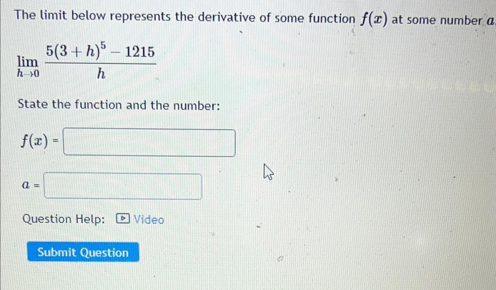 Solved The limit below represents the derivative of some | Chegg.com
