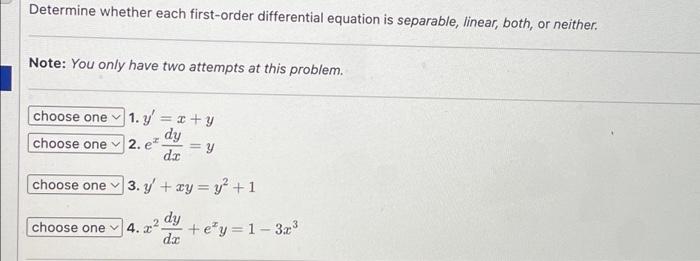 Solved Determine whether each first-order differential | Chegg.com
