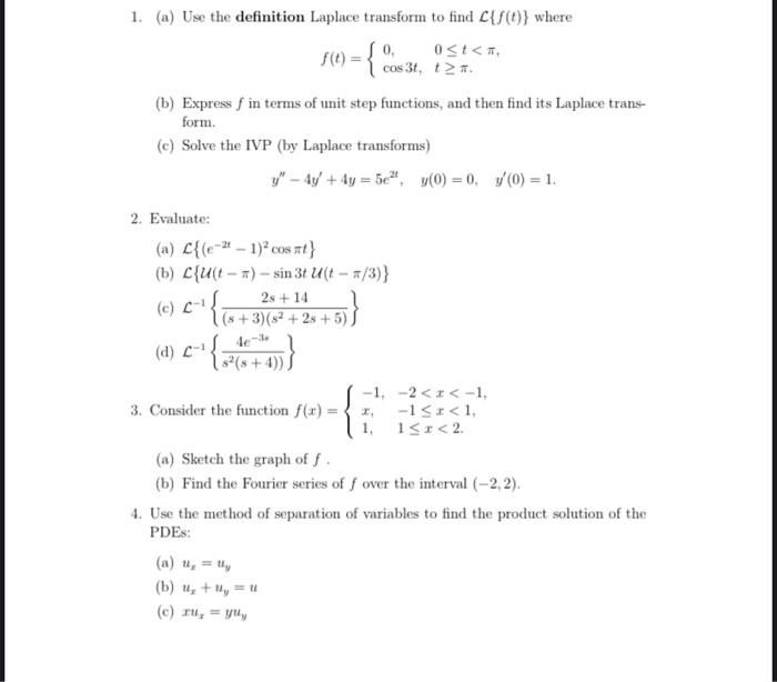 Solved 1. (a) Use the definition Laplace transform to find | Chegg.com