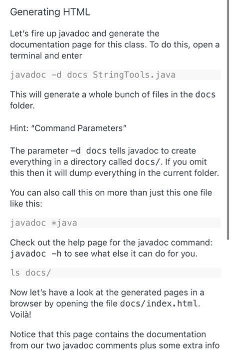 Solved Javadoc - Well documented code is useful code! Your | Chegg.com