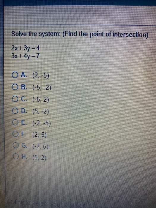 Solved Solve the system: (Find the point of intersection) 2x | Chegg.com