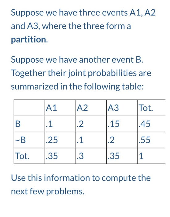Solved Suppose we have three events A1, A2 and A3, where the | Chegg.com