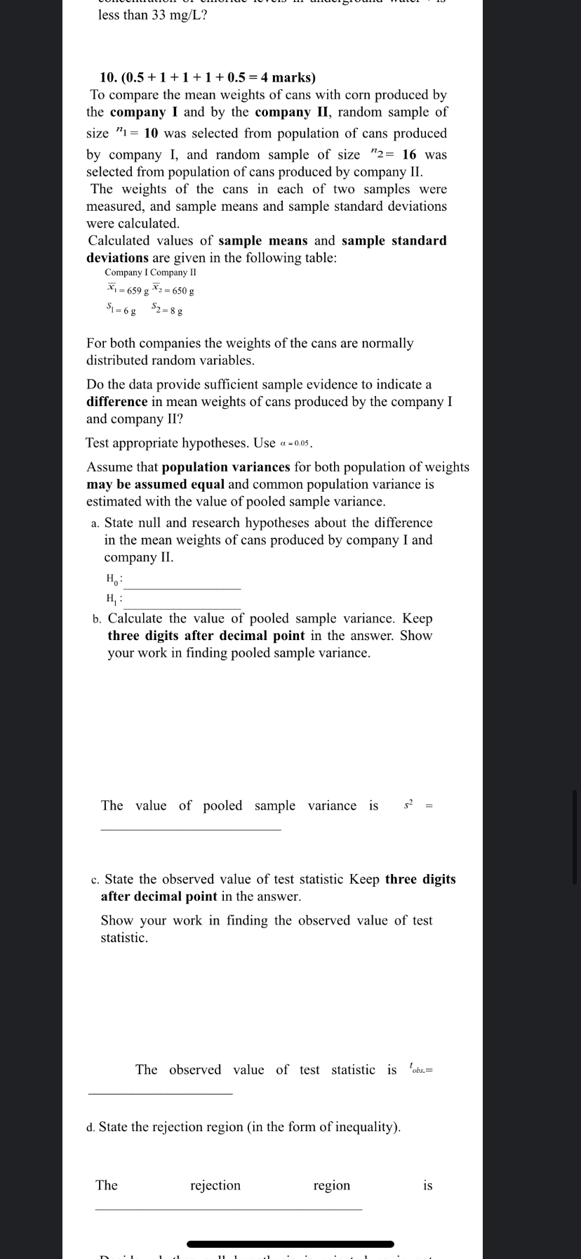 Solved less than 33mgL ?10. ﻿ marks | Chegg.com