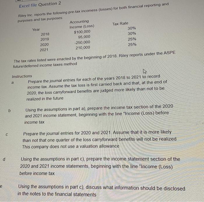 Solved Riley inc reports the following pre-tax incomes | Chegg.com