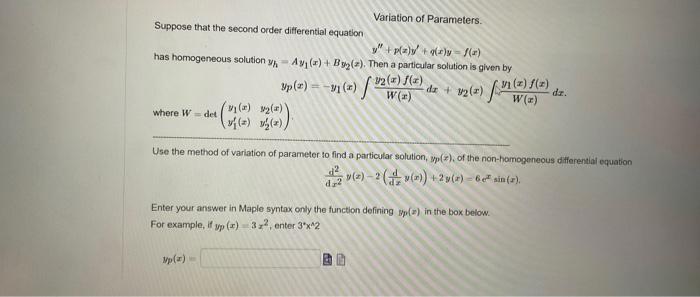Solved Variation Of Parameters Suppose That The Second