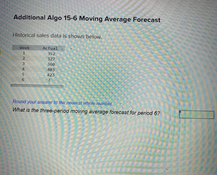 Solved Additional Algo 15-6 Moving Average Forecast | Chegg.com