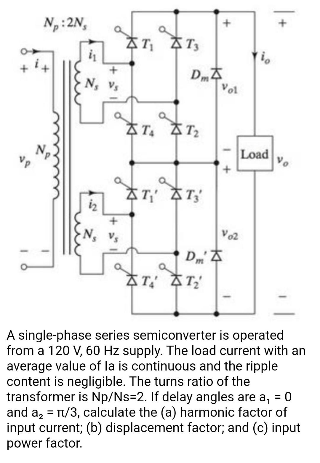 Solved A single-phase series semiconverter is operated from | Chegg.com