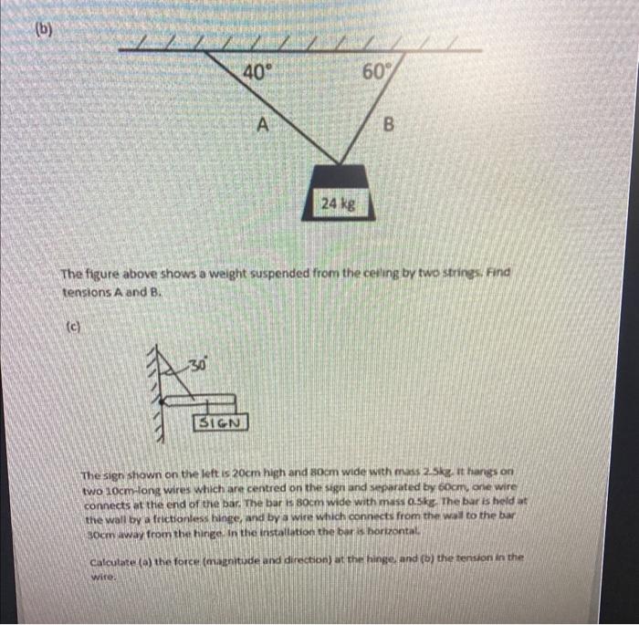 Solved (b) The figure above shows a weight suspended from | Chegg.com