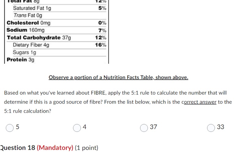 Solved Observe a portion of a Nutrition Facts Table, shown | Chegg.com